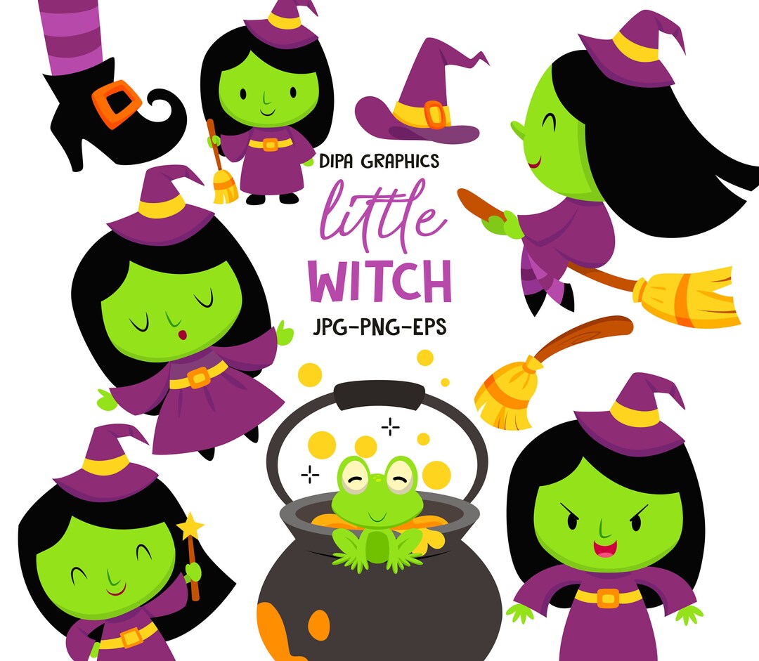 Little Witch Halloween Clipart, Cauldron, Witch Hat, Witch Legs ...