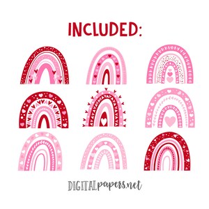 Valentines Day Rainbows Clipart, Modern Rainbow Clipart, Heart, Love ...