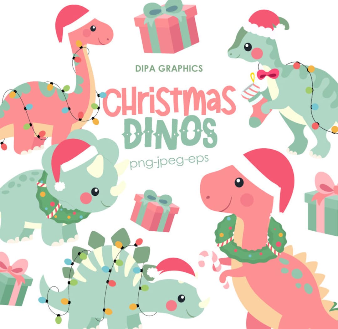 Christmas Dinosaur Clipart Graphics, Dinosaur PNG Sublimation ...