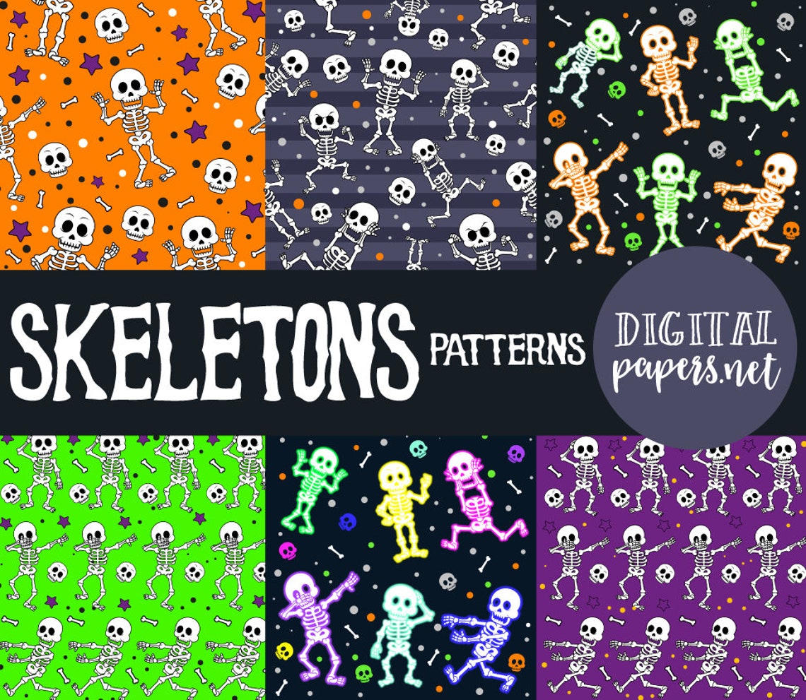 Halloween Skeleton Digital Paper: Dancing Skeletons Clip Art (digital ...