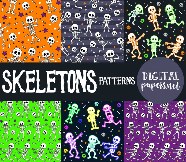 Halloween Skeleton Digital Paper: Dancing Skeletons Clip Art (digital ...