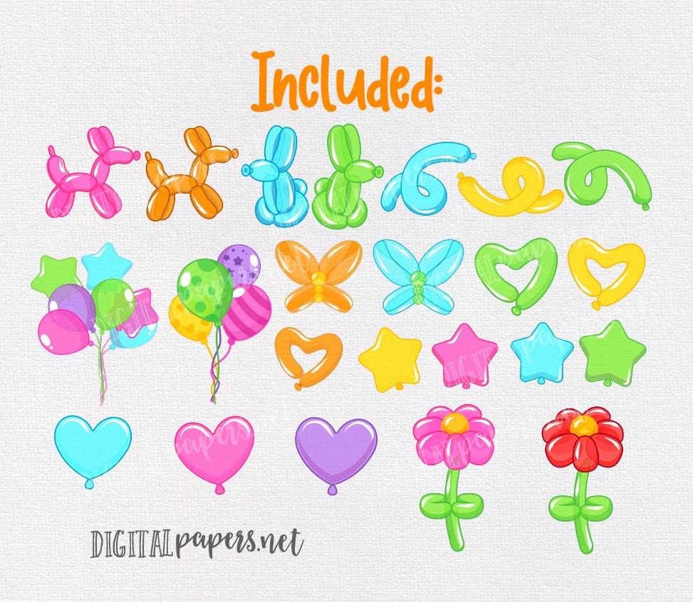 Balloon Clipart: Animal Balloons, Party Decorations (PNG, EPS, JPEG) - Etsy