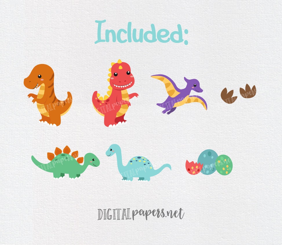 Cute Dinosaur Clipart, Animal Clipart, Dinosaur Party, Prehistoric ...