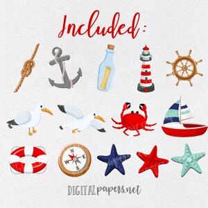 Nautical Clipart, Sailing Clip Art, EDITABLE, Lighthouse, Anchor, Ship ...