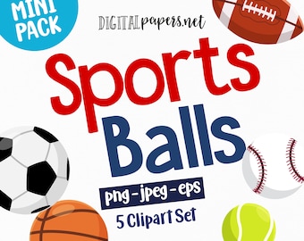 Watercolor Sports Balls Clip Art Bundle, Football Baseball Basketball ...