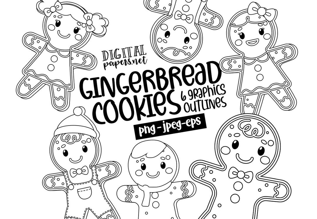 Gingerbread Men Clipart Outlines, Commercial Use, Christmas Clipart ...