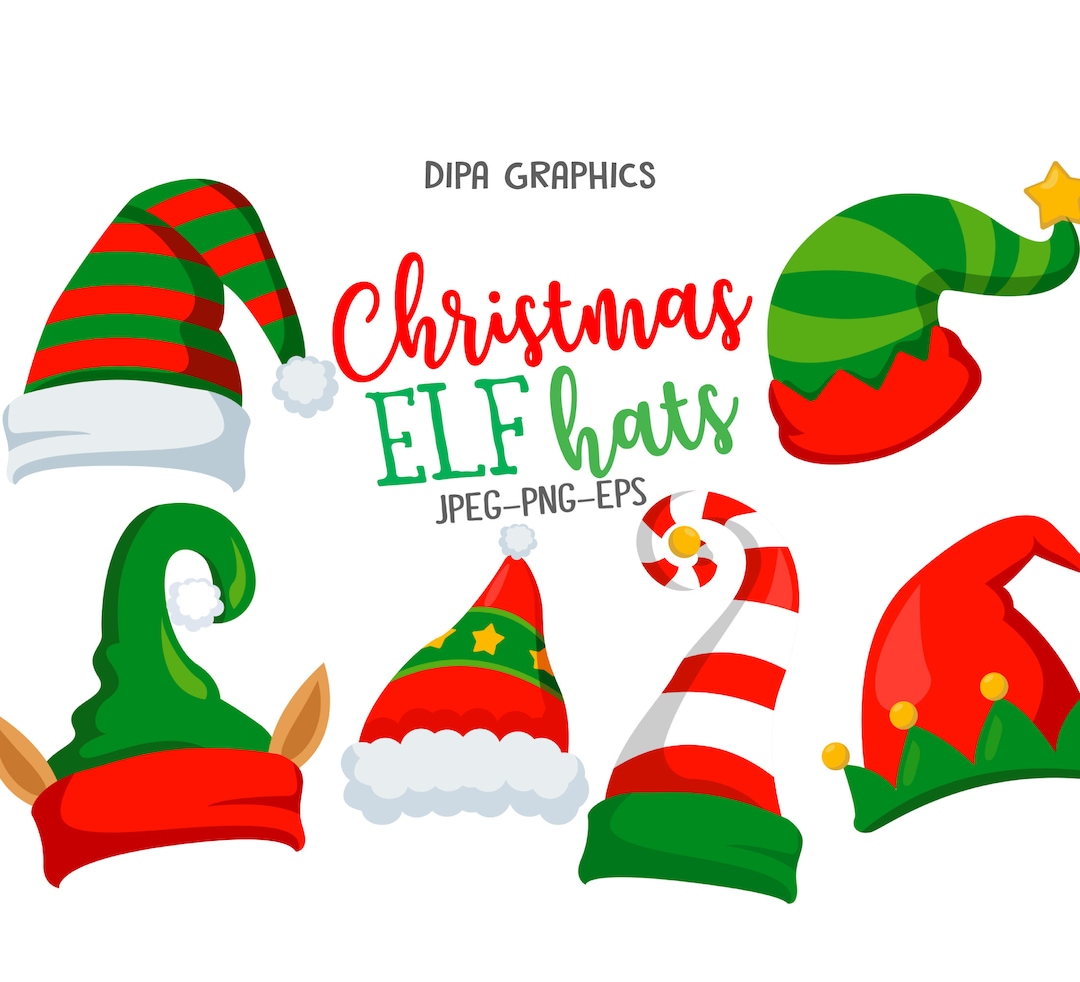 Christmas Elf Hats Clipart: Holiday Graphics (PNG, JPG, EPS) (instant ...