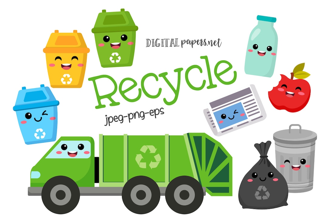 Kawaii Recycle Clipart: Earth Day Graphics (PNG, JPEG, EPS) - Etsy
