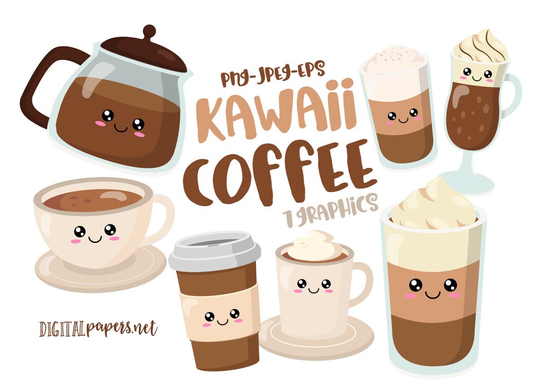 Kawaii Coffee Clipart: Latte, Espresso Graphics (INSTANT DOWNLOAD) - Etsy