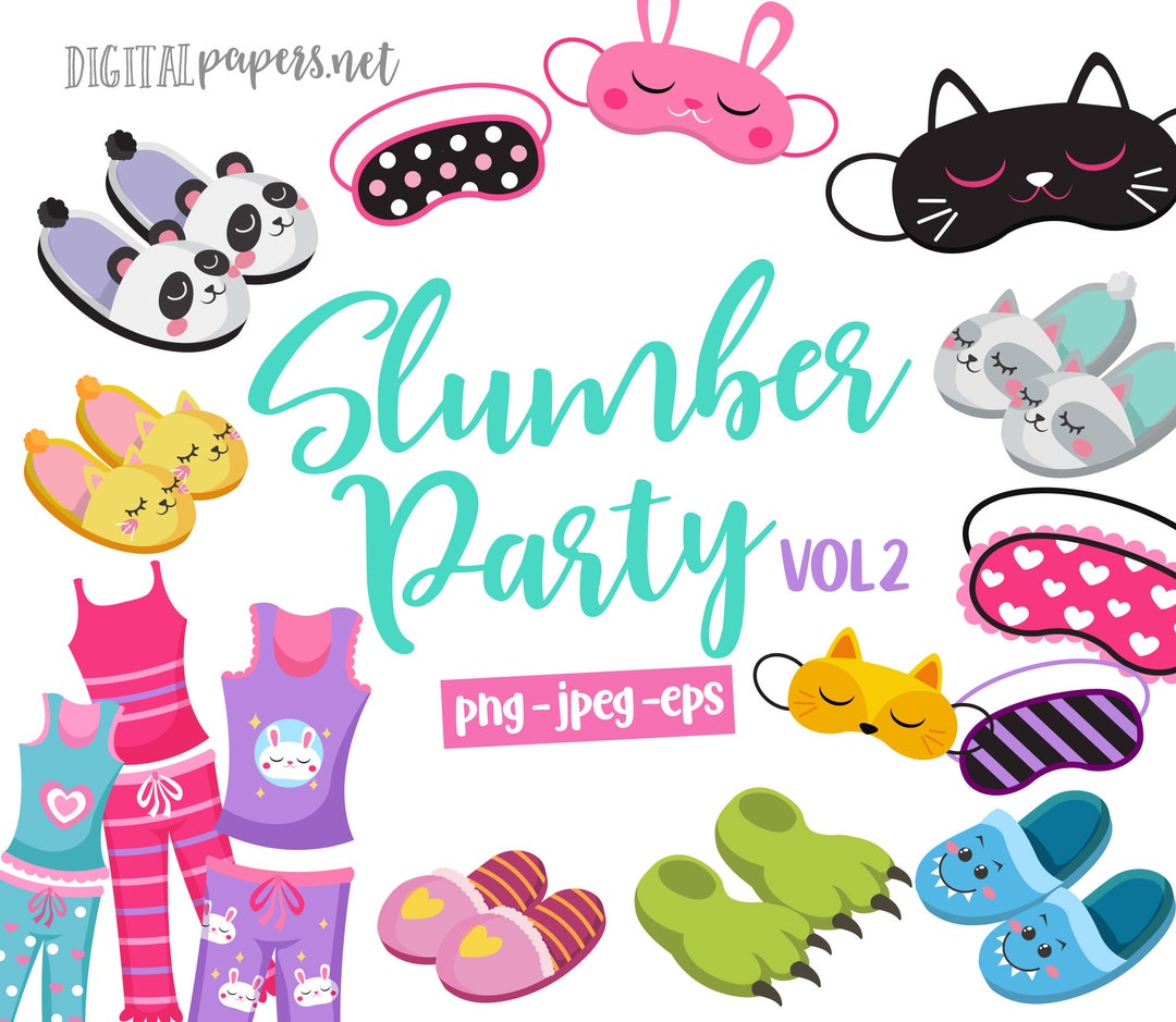 Slumber Party Clipart, Pajama Party, Sleepover Clip Art, Cute Slippers ...