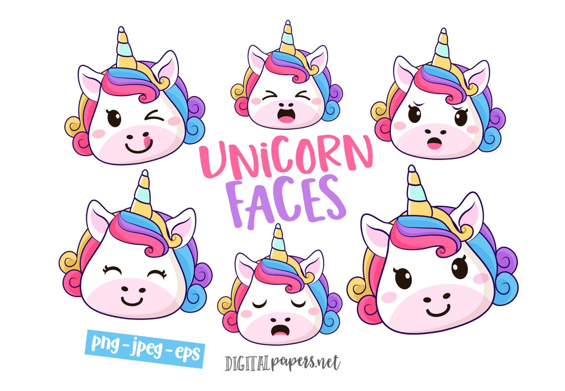 Unicorn Faces Clipart, Unicorn Clip Art, Unicorn Graphics, Unicorn ...