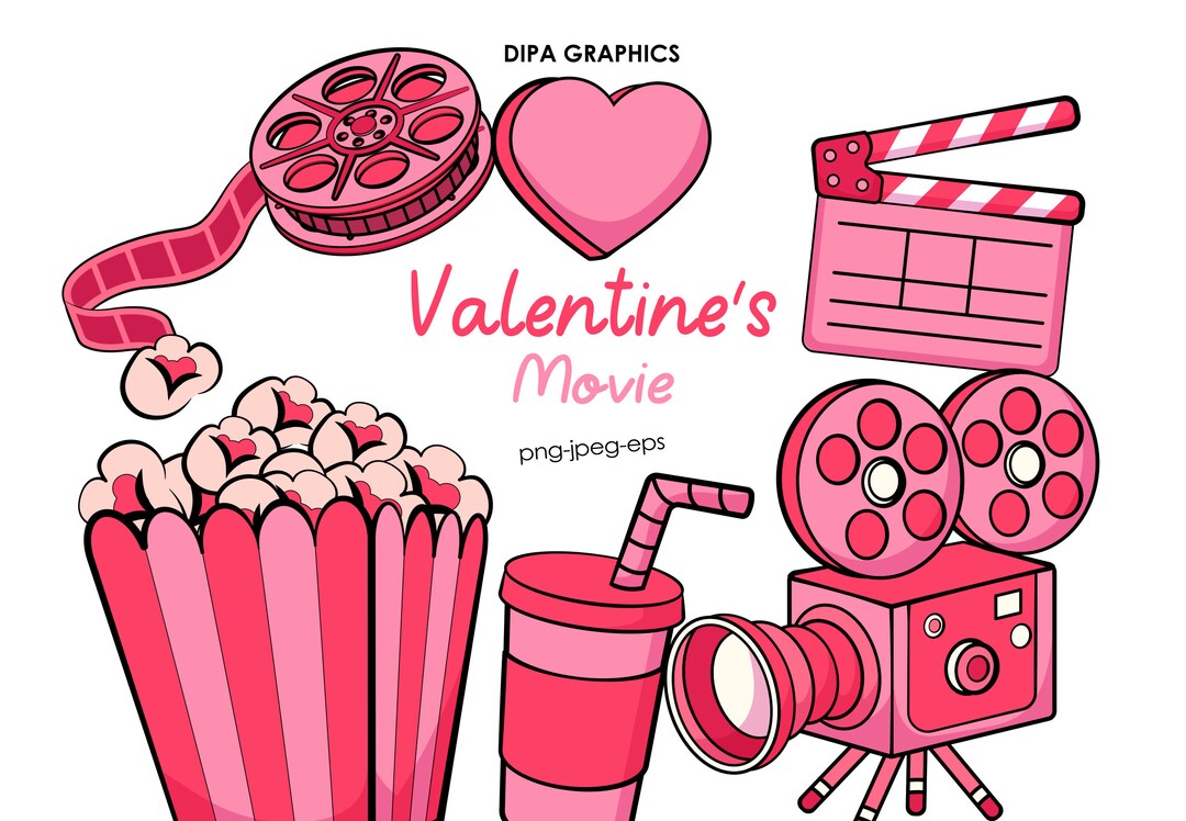 Valentine's Day Movie PNG, Retro Clipart, Pop Corn Clipart, Movie Night ...