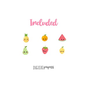Cute Fruit Clipart, Kawaii, Lemon, Watermelon, Pineapple, Pear, Orange ...