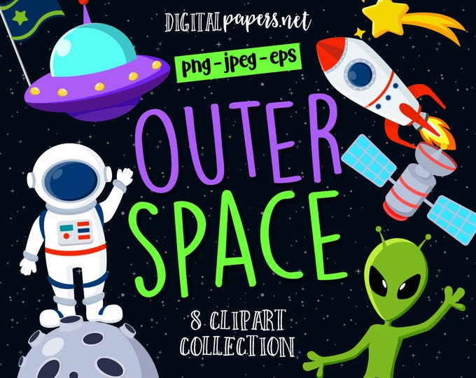 Space Clipart, Astronaut Clipart, Rocket, Outer Space Clipart, Alien ...