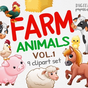 Farm Clipart, Farm Animals Clip Art, Pig, Cow, Horse, Chicken, Rooster ...