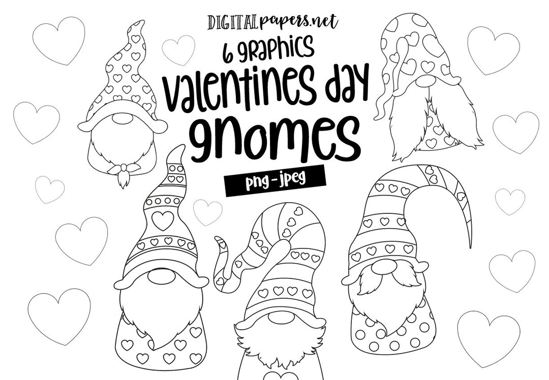 Valentines Day Gnomes Outlines, Commercial Use, Nordic Gnome, Valentine ...