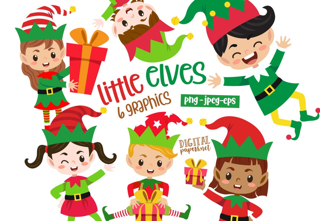 Christmas Elves Clipart: Holiday Kids Vector Graphics (PNG, EPS ...