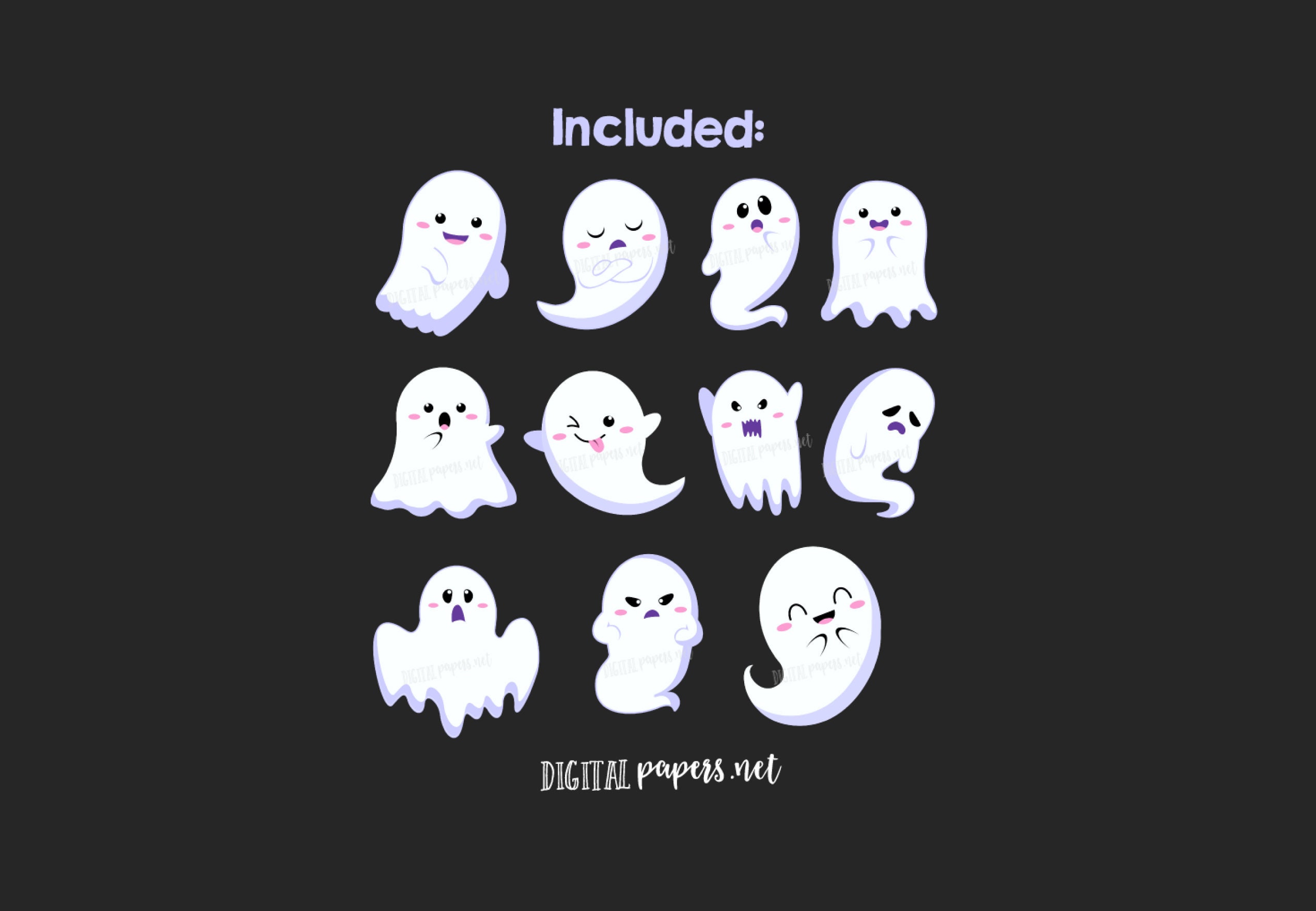 Cute Ghost, Halloween Clipart, Not so Scary, Ghost Clipart, Kawaii ...