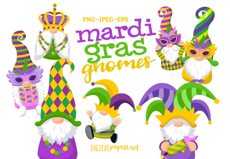Mardi Gras Gnomes Clipart: Carnival PNG, JPEG, EPS (instant Download ...