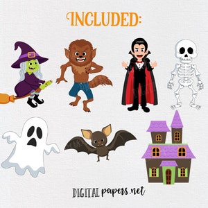 Halloween Monsters Clipart: Ghost, Witch, Werewolf (PNG, EPS) - Etsy