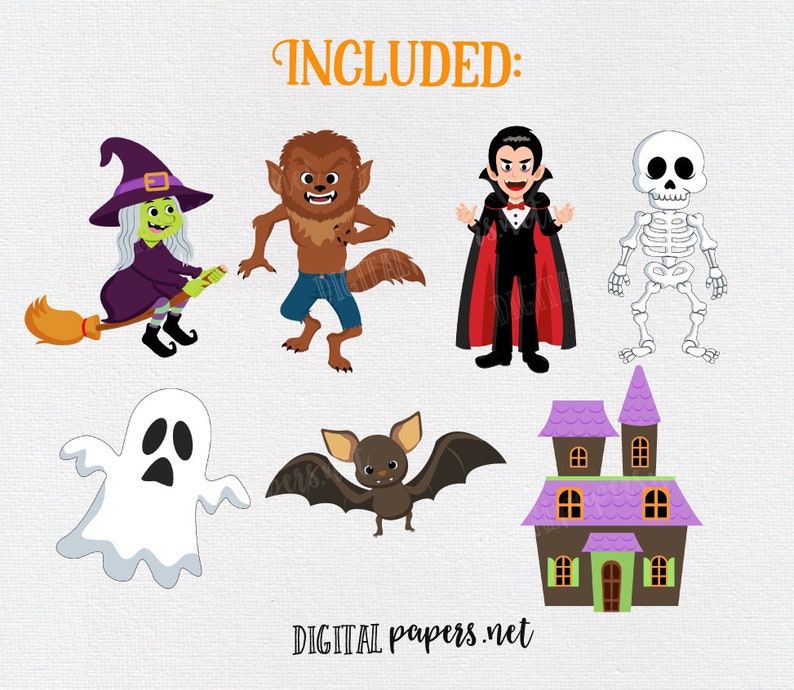 Halloween Monsters Clipart: Ghost, Witch, Werewolf (PNG, EPS) - Etsy