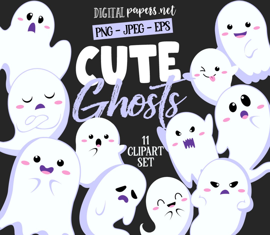 Cute Ghosts Clipart, Ghost Clip Art, Png, Vector Clipart, Halloween ...