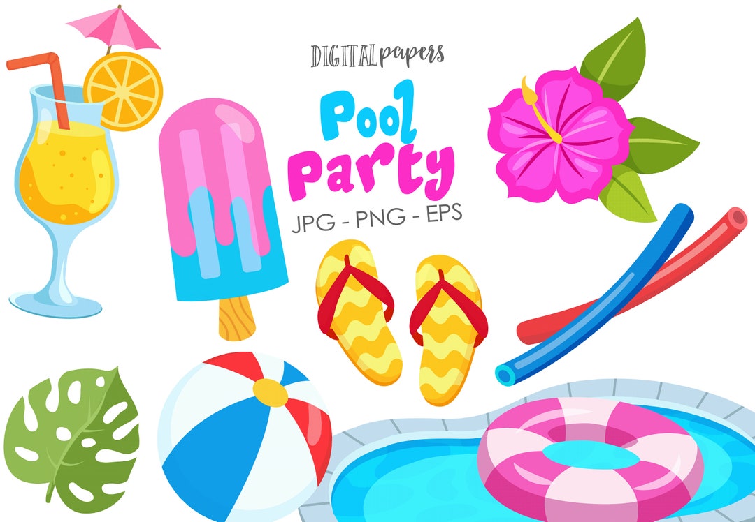 Pool Party Clipart, Pool Clipart, Summer, Float Clipart, Flip Flops ...