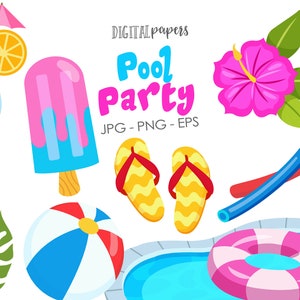Pool Party Clipart, Pool Clipart, Summer, Float Clipart, Flip Flops ...