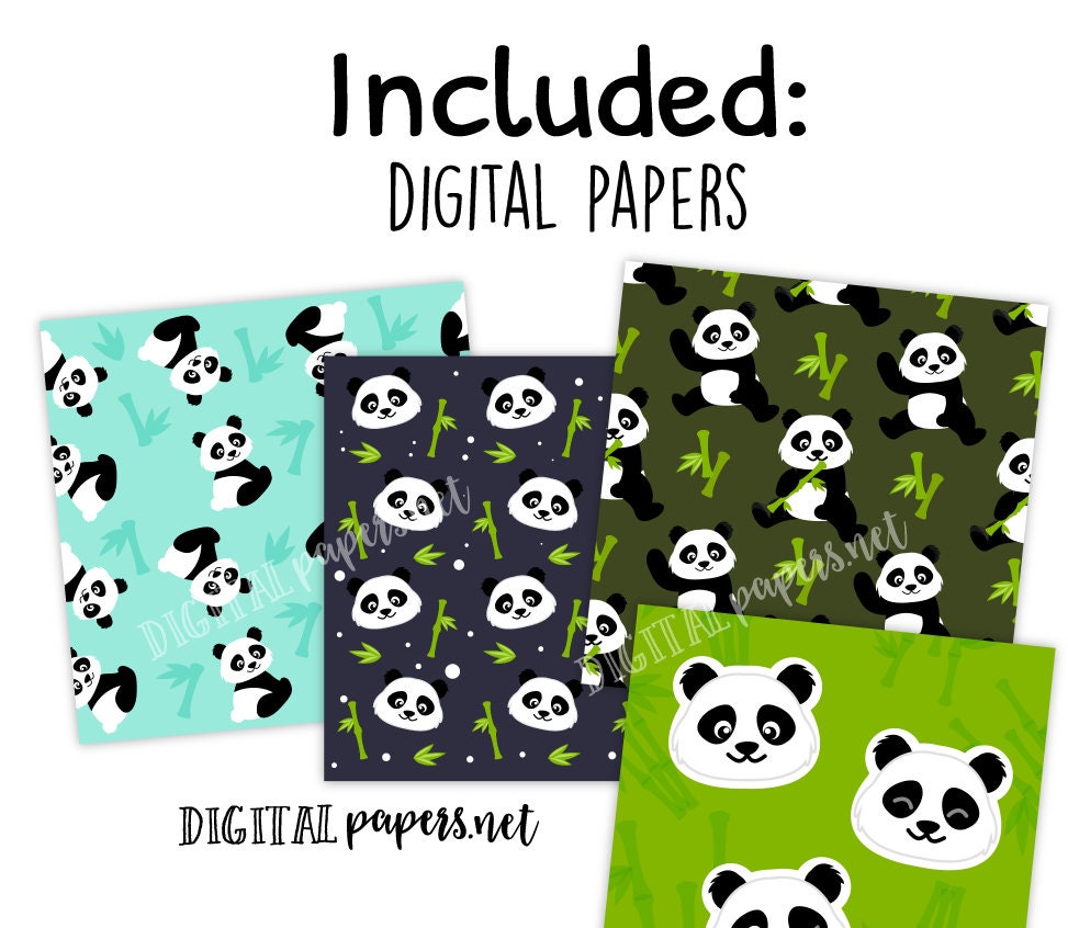 Panda Digital Paper, Panda Clipart, Panda Party, Baby Panda, Panda ...