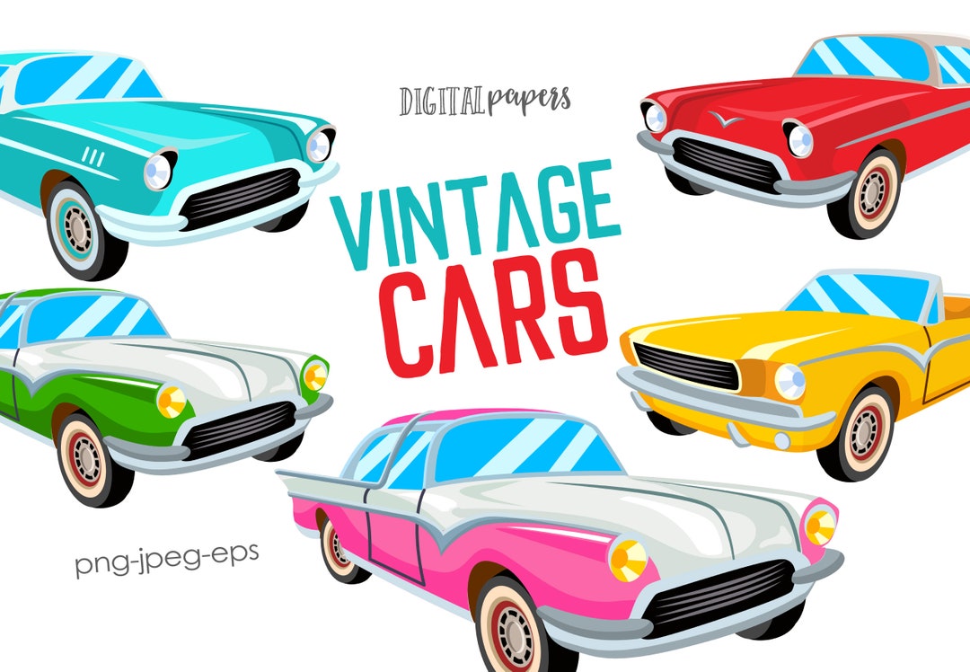 Vintage Cars Clipart, 50s Clipart, Classic Car Clipart, Transportation ...