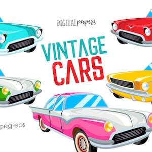 Vintage Cars Clipart, 50s Clipart, Classic Car Clipart, Transportation ...