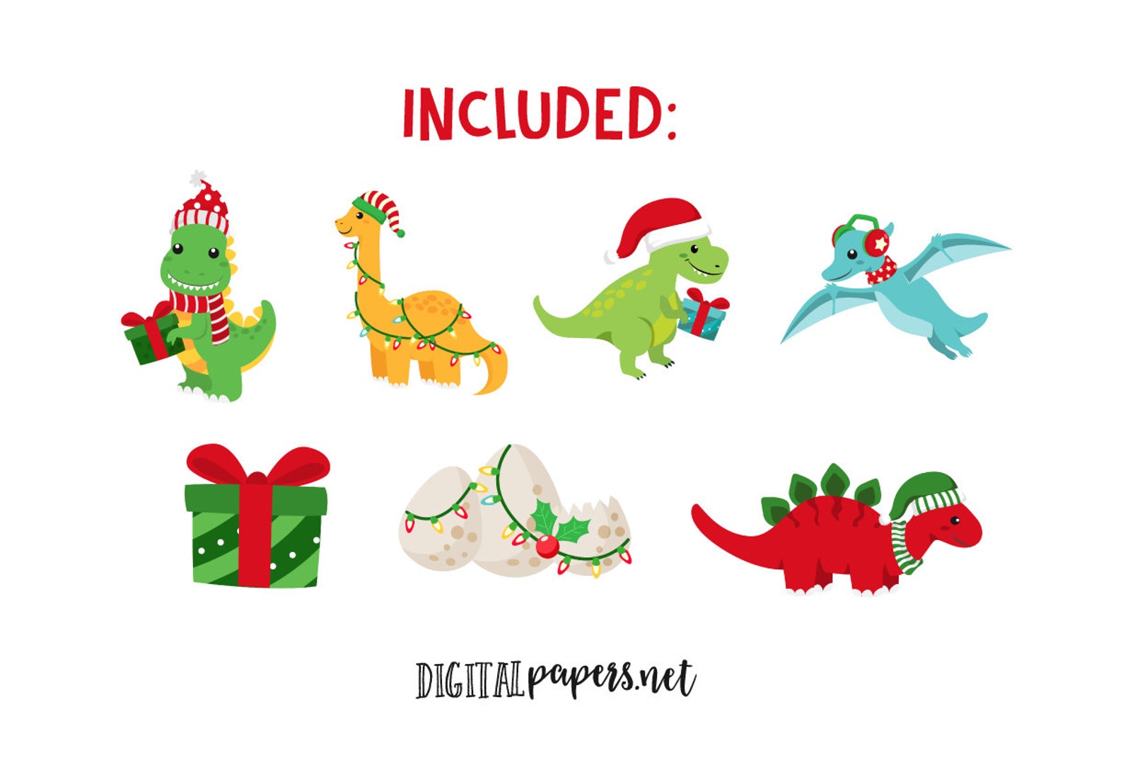 Christmas Dinosaurs Clipart: Holiday Dinos Graphics (digital Download ...