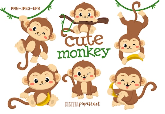 Monkey Clipart Jungle Clipart Zoo Clipart Baby Monkey Clip | Etsy
