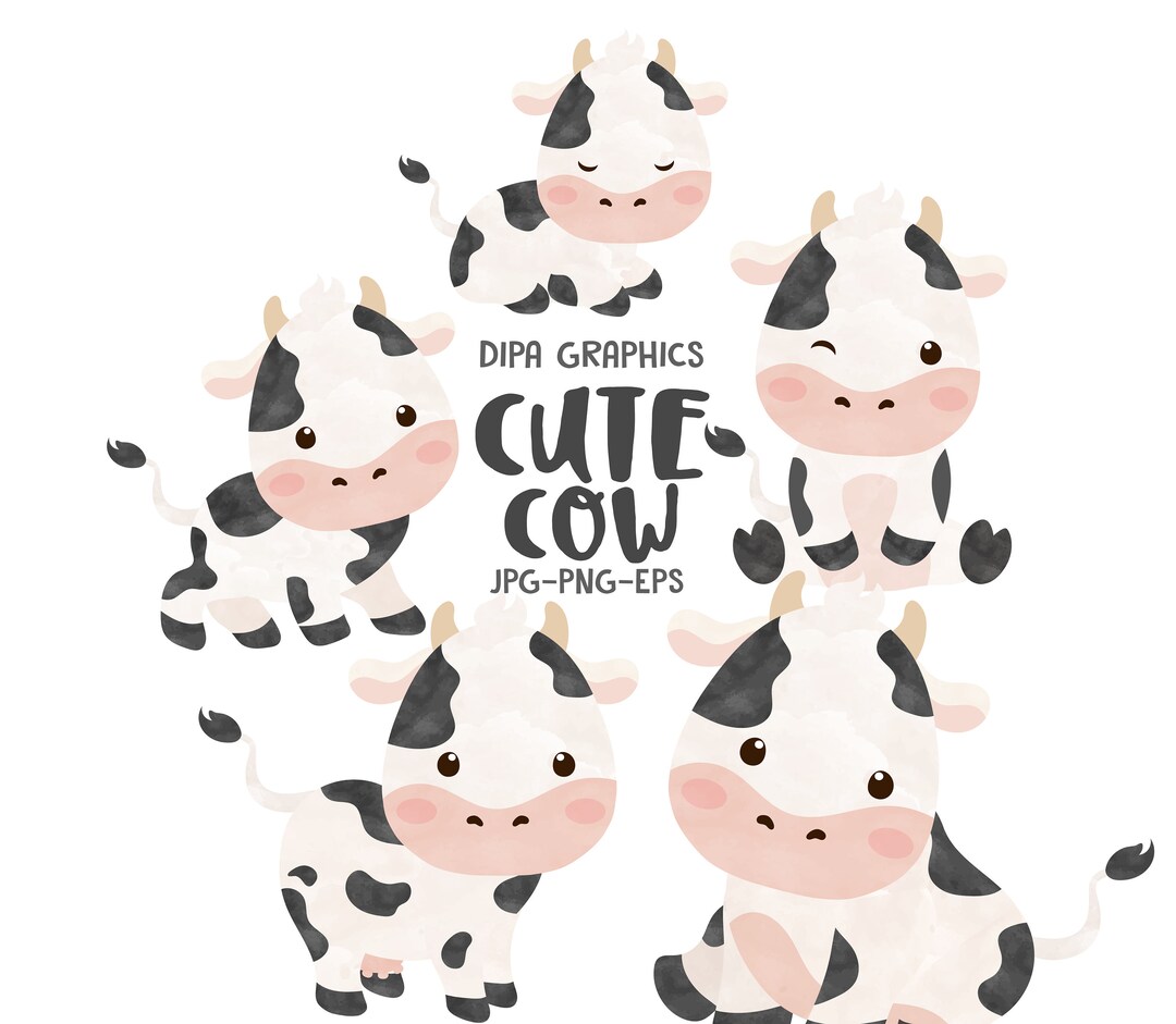 Cute Cow Watercolor Clipart, Farm Animal Illustration, Cow PNG Designs ...
