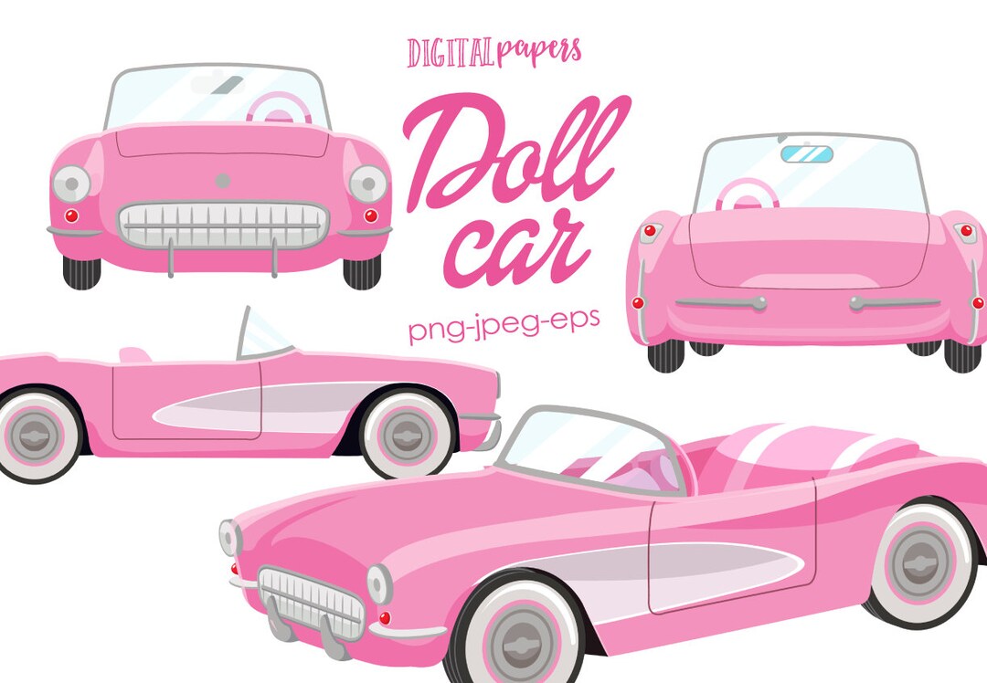 Doll Clipart, Car Clip Art, Retro Car, Pink Convertible, Vintage Car ...