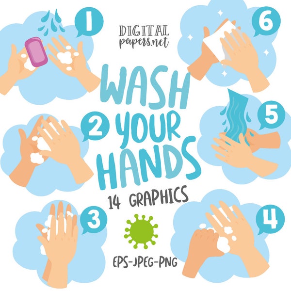 Wash Hands Clipart - Etsy