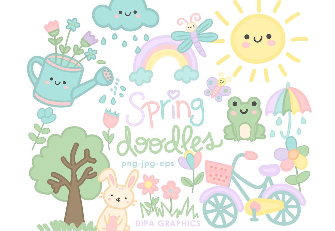 Spring Clipart Bundle With Png, Jpg, Eps, Handmade Doodles, Instant ...