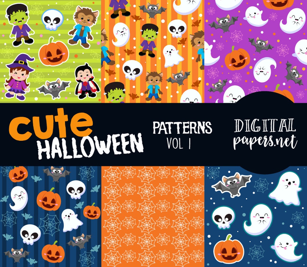 Halloween Cute Digital Papers, Halloween Birthday Party, Halloween ...