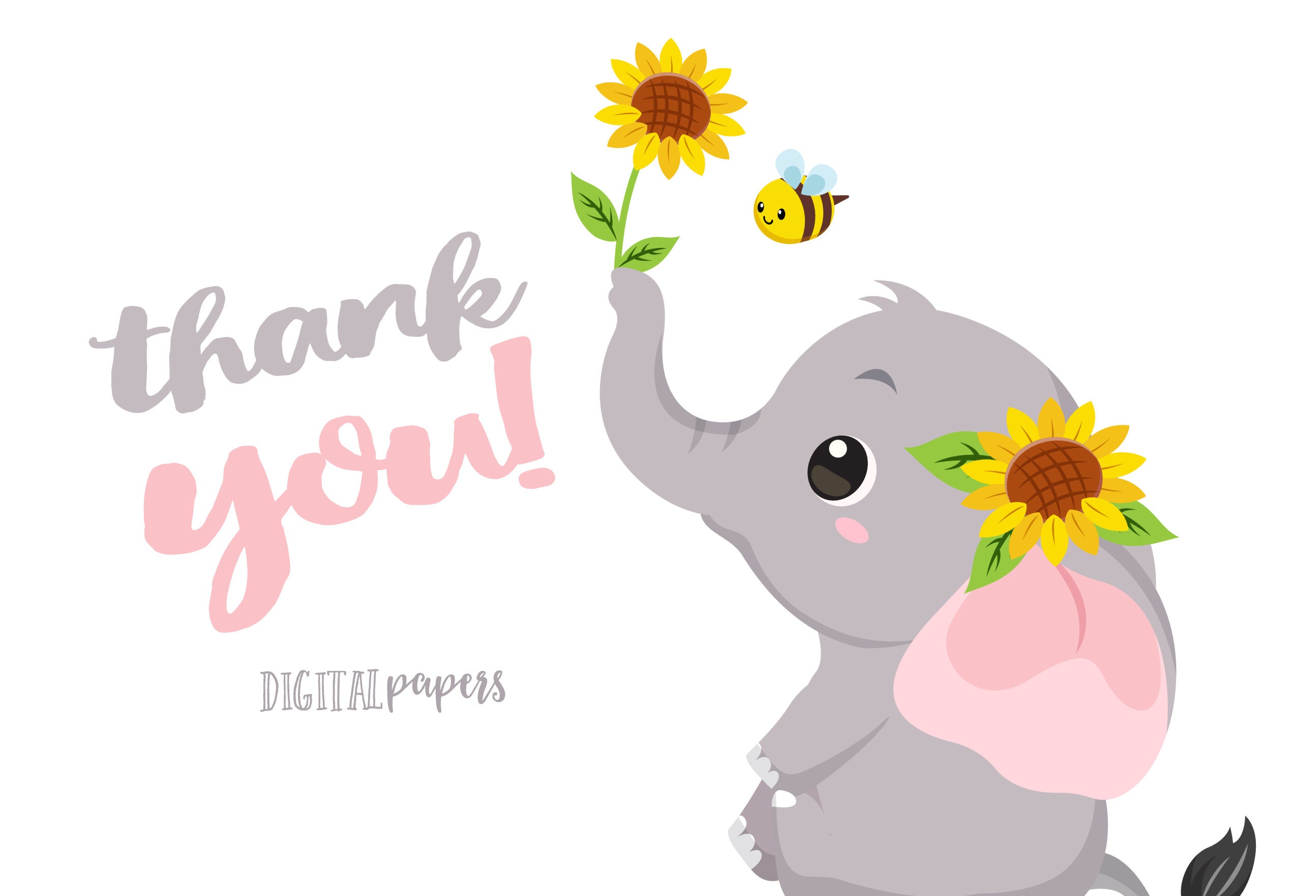 Daisy Elephant Clipart, Elephant Graphics, Daisy Clipart, Baby Shower ...