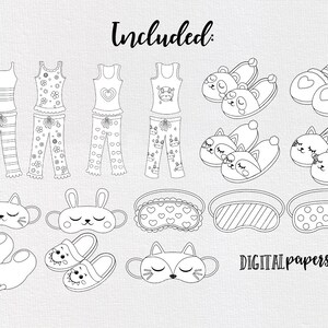 Slumber Party Clipart Outlines, Pajama Party, Sleepover Clip Art, Cute ...