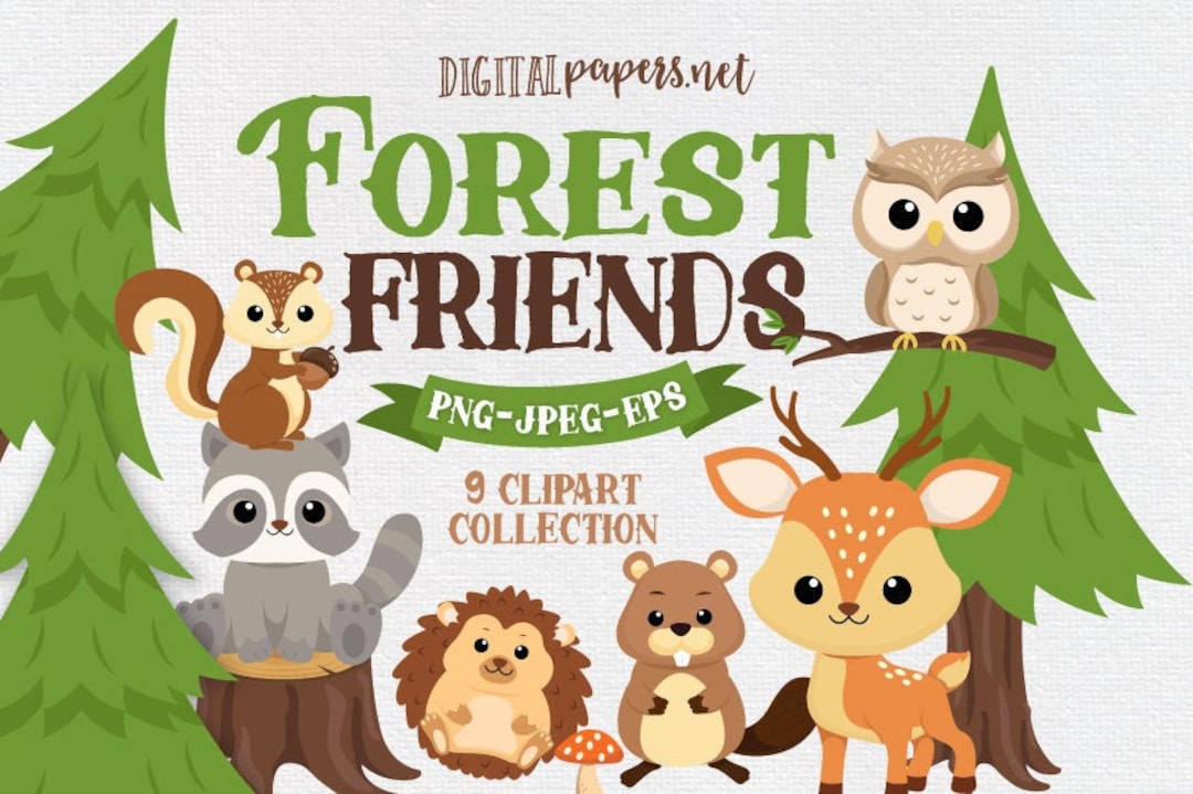 Woodland Animals Clipart, Forest Clipart, Deer, Owl, Squirrell,racoon ...