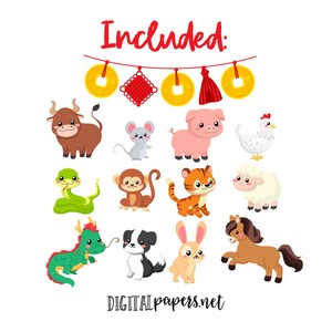 Chinese Zodiac Animals Clipart, Chinese New Year Clipart, Animals ...