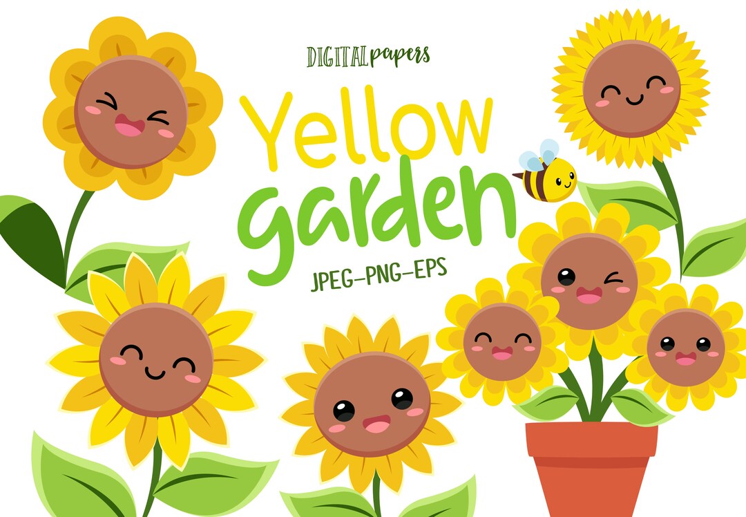 Sunflower Clipart, Flower Clipart, Garden Clipart, Kawaii Flower ...