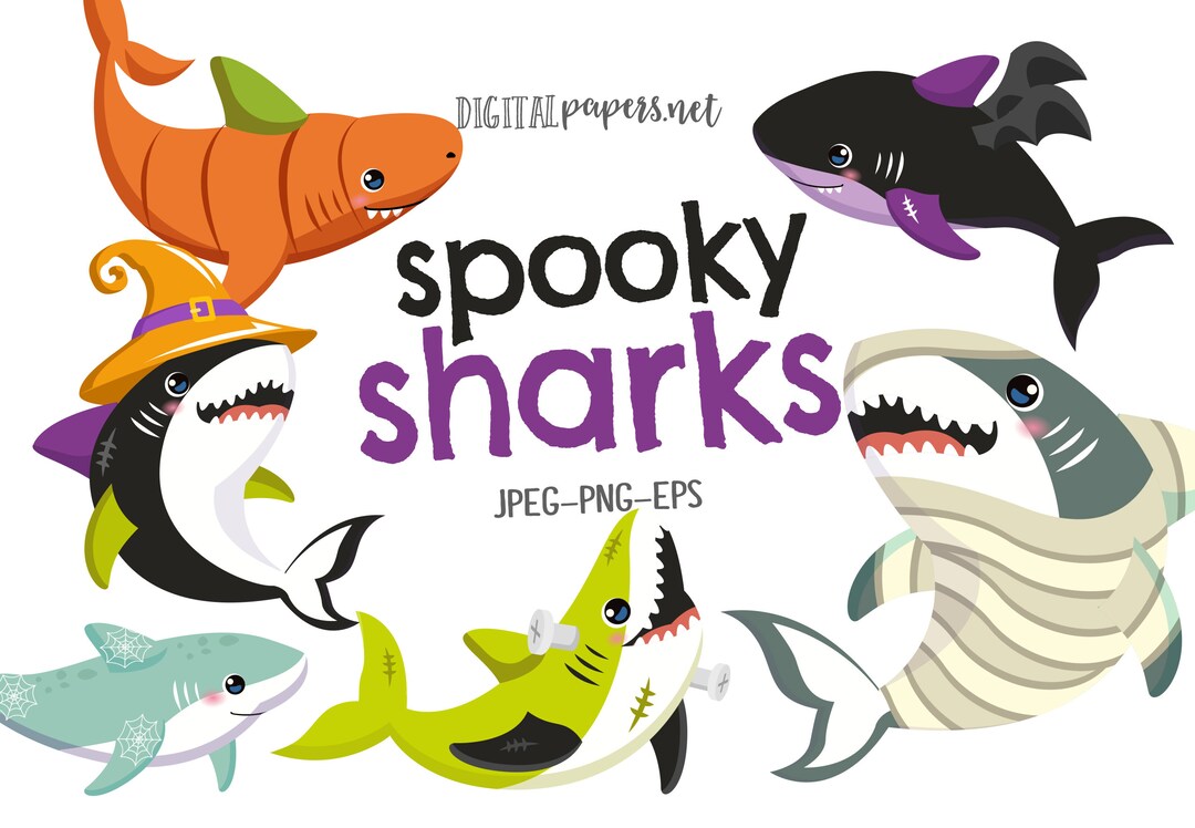 Halloween Shark Clipart: Witch, Mummy, Vampire Sharks (INSTANT DOWNLOAD ...