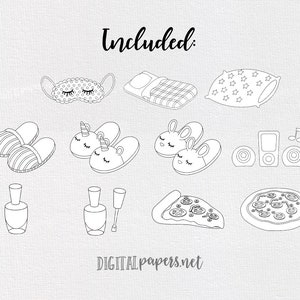 Slumber Party Clipart, Outlines Pajama Party, Sleepover Clip Art, PNG ...