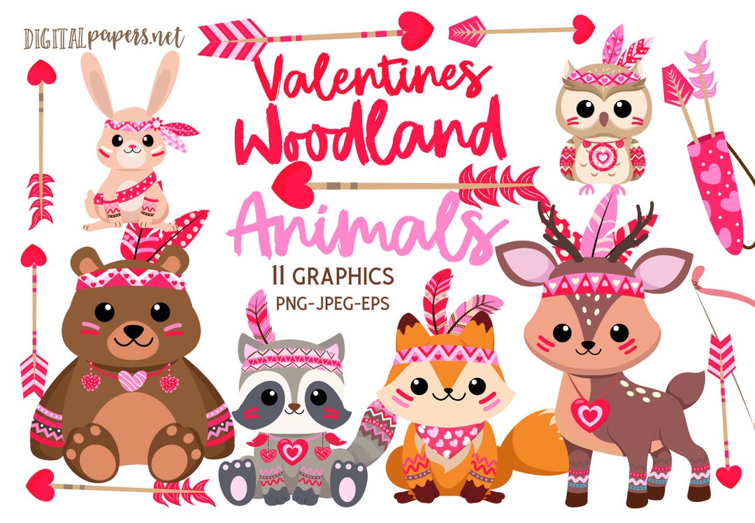 Valentine's Day Woodland Animals Clipart, Tribal Woodland Clipart ...