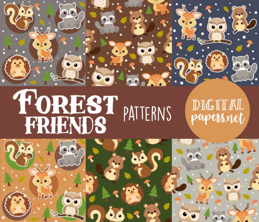 Woodland Animals Digital Papers, Forest Clipart Textures, Woodland ...