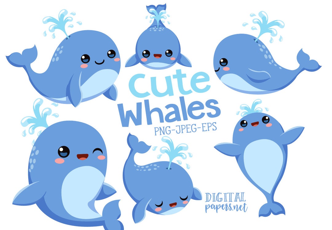 Cute Whales Clipart, Under the Sea Clipart, Whale Clipart, Summer ...