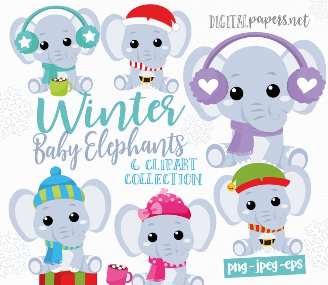 Winter Baby Elephant Clipart: PNG, JPEG, EPS (digital Download) - Etsy