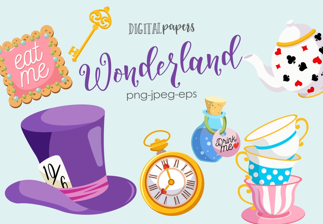 Alice in Wonderland Clipart, Vol 1, Vector Graphics, Tea Party Clipart ...
